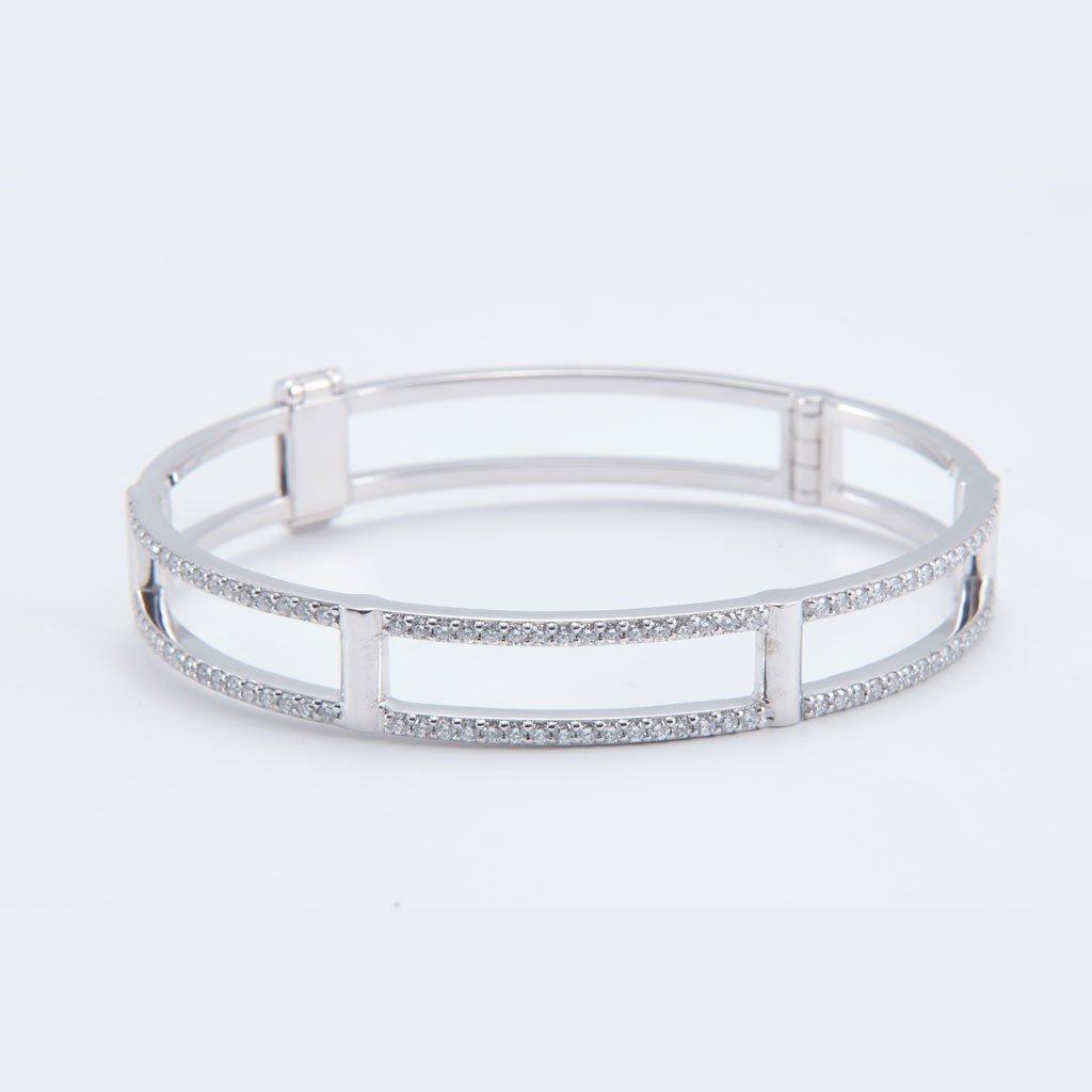 Rachel Katz White Gold Diamond Locking Cage Bangle | Tiina Smith Jewelry
